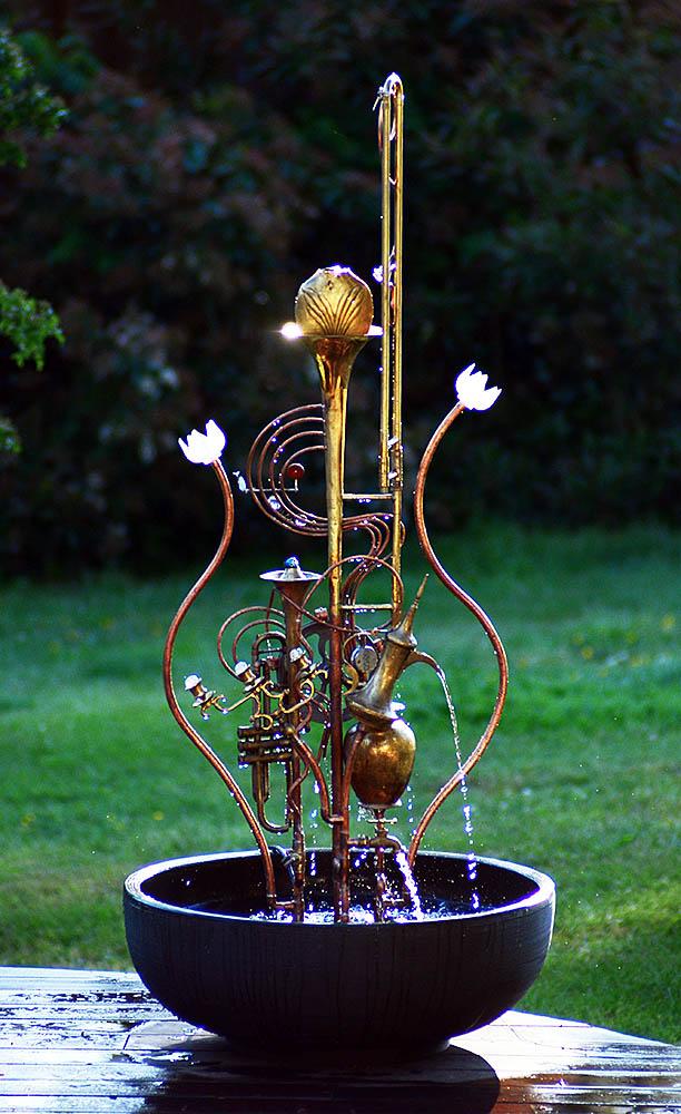 Trombone Fountain with Lotus Flowers | Douglas Walker Sculpture, BC, Canada